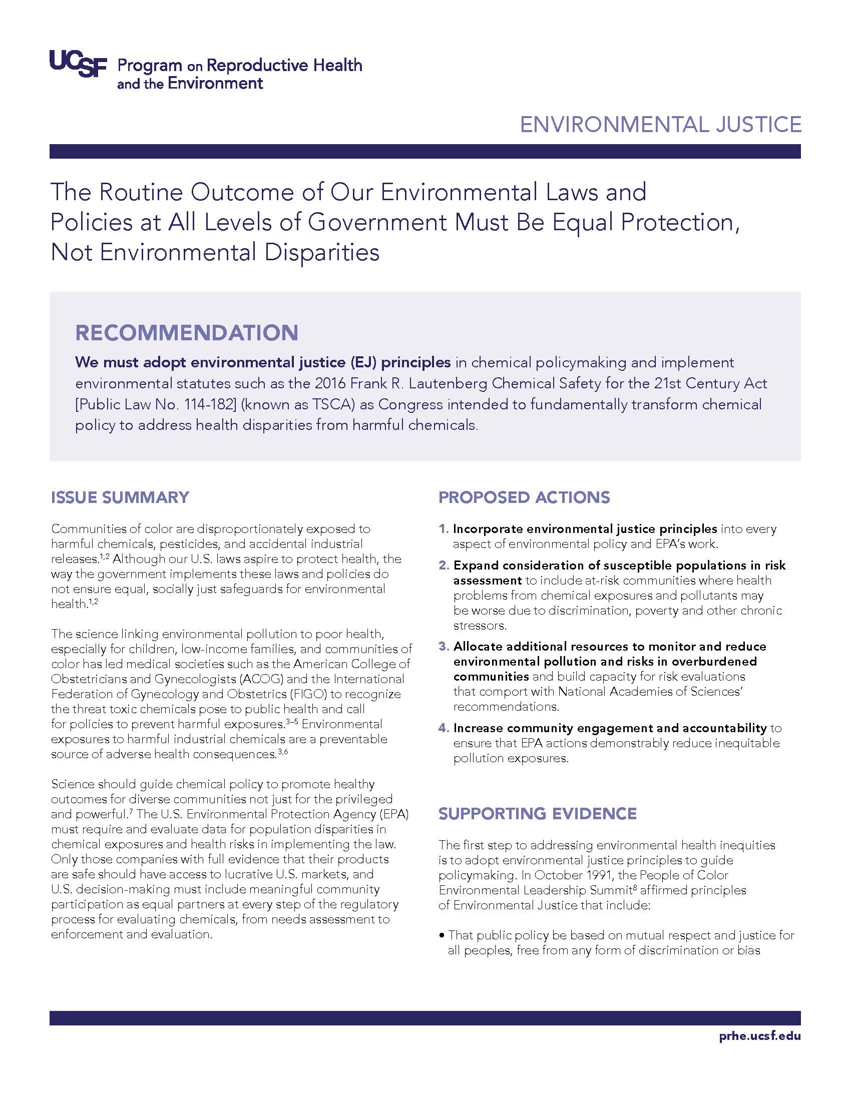 Recommendations to Administration | UCSF Program on Reproductive Health and the Environment